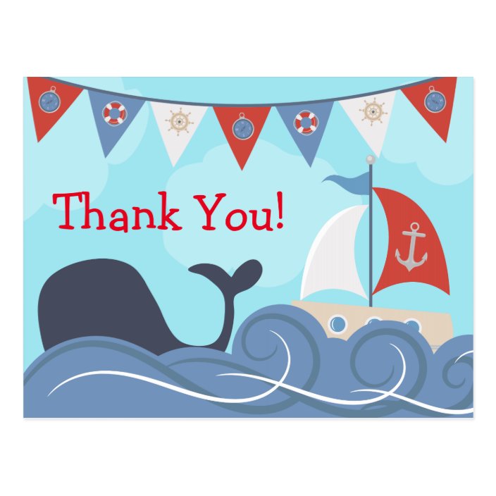 Nautical Sailboat Beach Ocean Whale Thank You Postcard | Zazzle.com