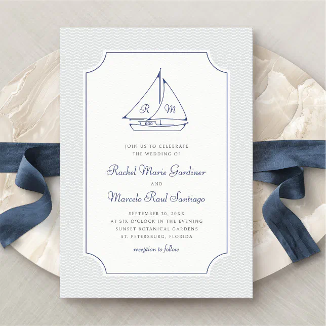 Nautical Sailboat Minimalist Preppy Wedding Invitation | Zazzle