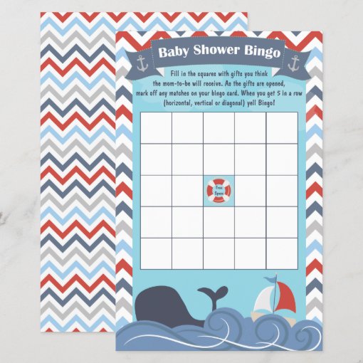 Nautical Sailboat Ocean Whale Baby Shower Bingo | Zazzle