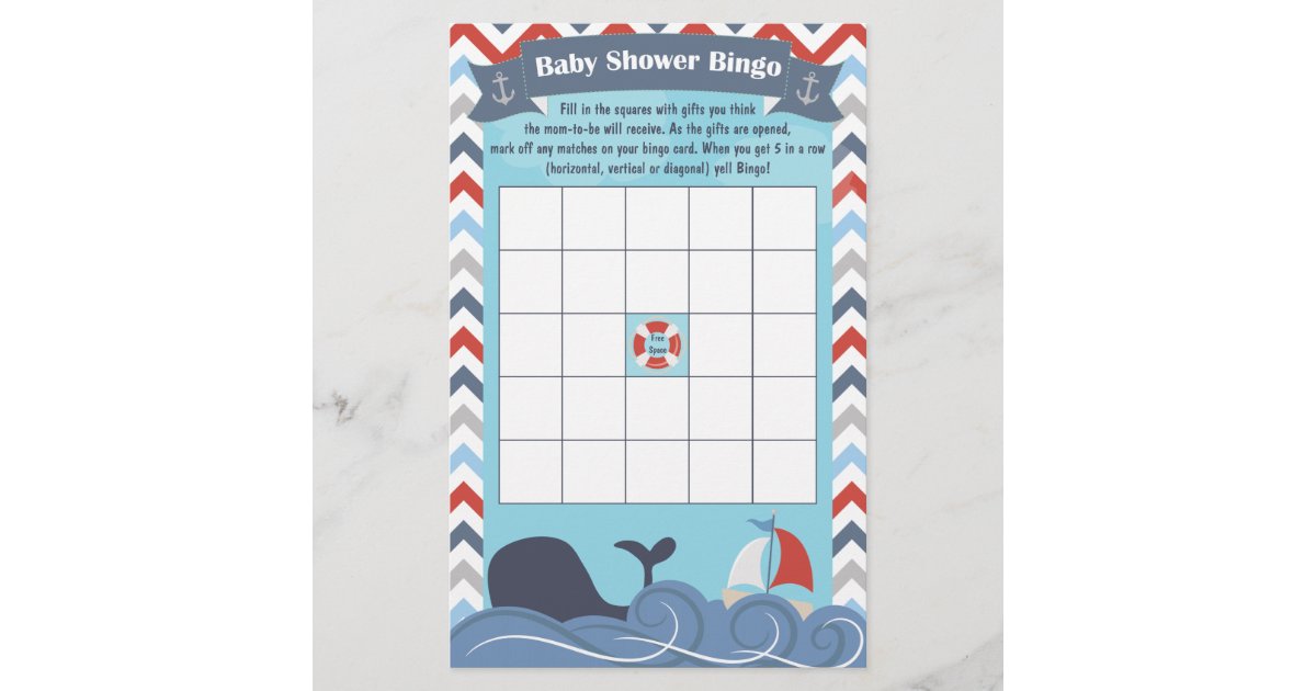 Nautical Sailboat Ocean Whale Baby Shower Bingo | Zazzle