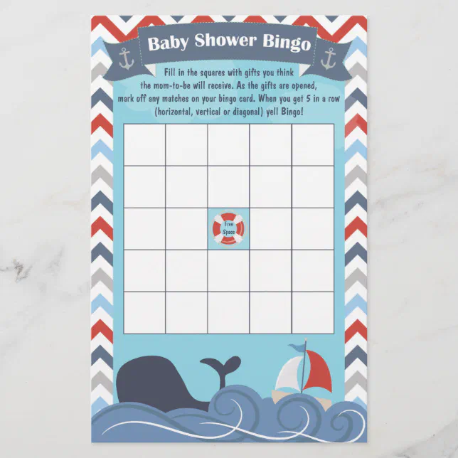 Nautical Sailboat Ocean Whale Baby Shower Bingo | Zazzle