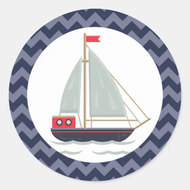 Nautical Sailboat Sailing Boat Baby Shower Party Classic Round Sticker ...