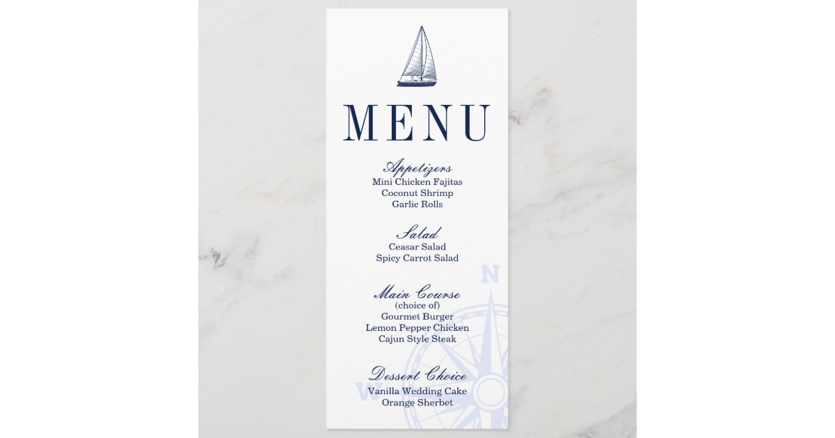 Nautical Sailboat Wedding Menu | Zazzle