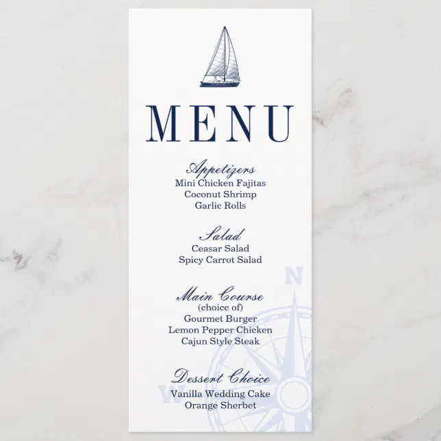 Nautical Sailboat Wedding Menu | Zazzle