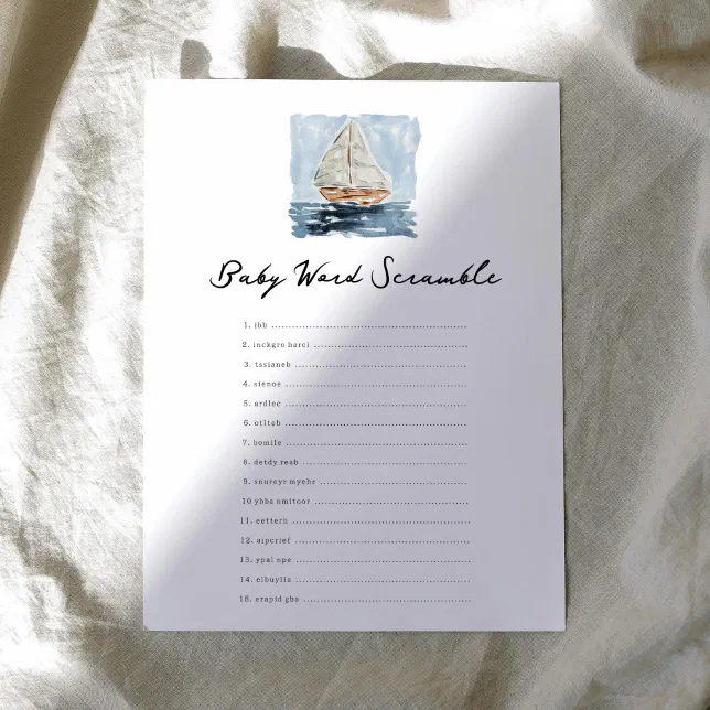 Nautical Sailboat Word Scramble Baby Shower Game | Zazzle