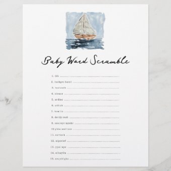 Nautical Sailboat Word Scramble Baby Shower Game | Zazzle