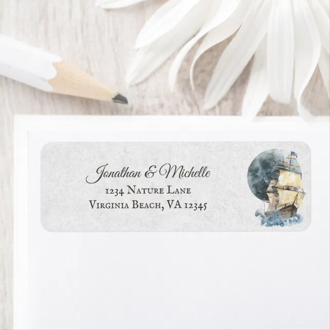 Nautical Sailing Ship and Full Moon Address Label | Zazzle