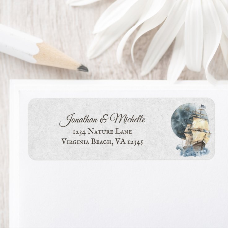 Nautical Sailing Ship and Full Moon Address Label | Zazzle