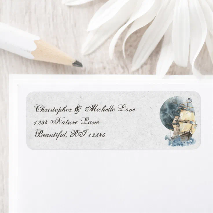 Nautical Sailing Ship and Full Moon Address Label | Zazzle