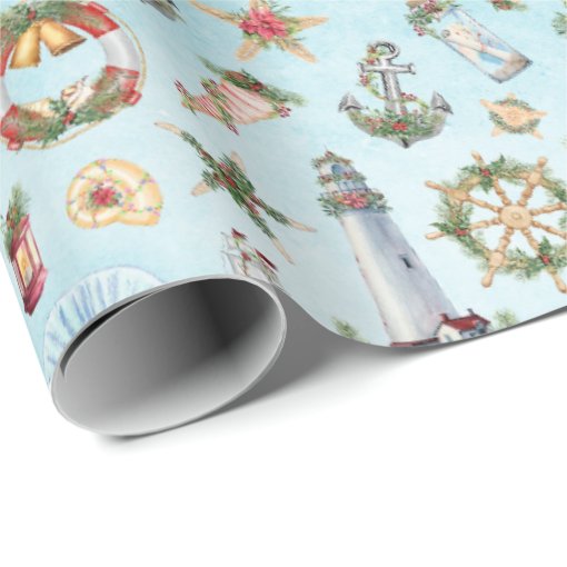 Nautical Sailing Ship Christmas Watercolor Ocean Wrapping Paper | Zazzle