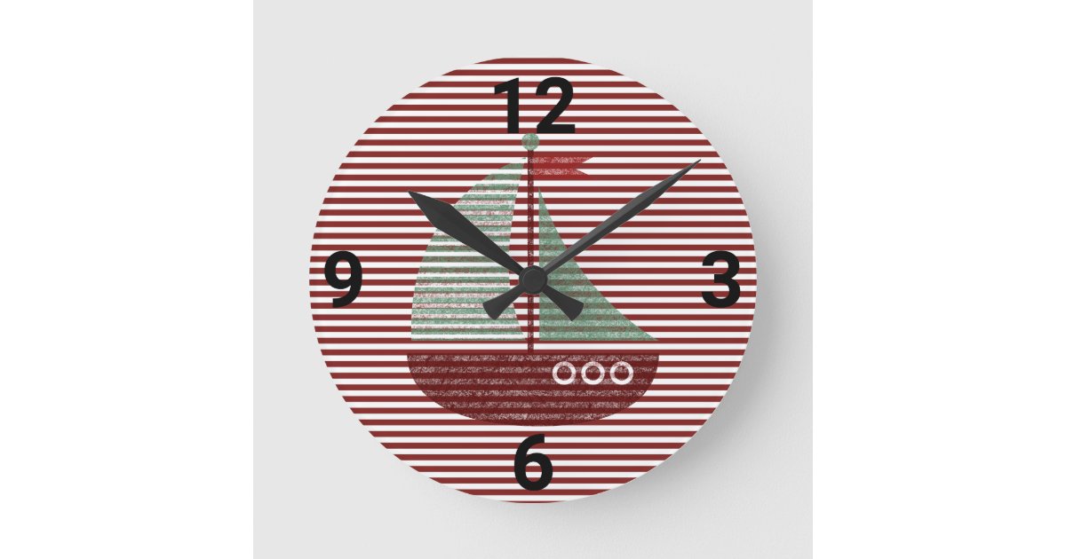 NAUTICAL SAILING SHIP RED STRIPE WALL CLOCK | Zazzle