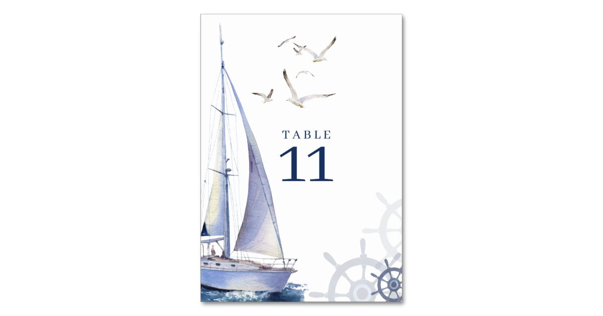 Nautical Sailing Yacht Wedding Table Number | Zazzle