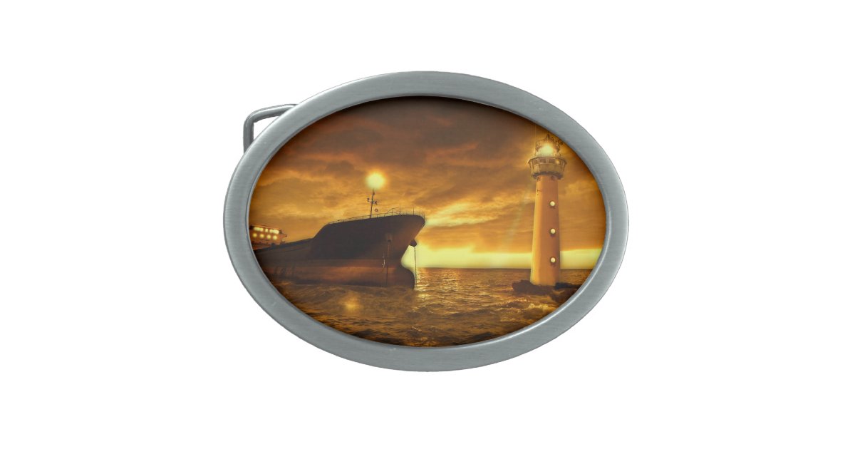 Nautical Scene with Lighthouse Belt Buckle | Zazzle
