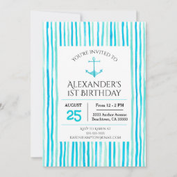 Nautical Sea Blue Watercolor 1st Birthday Invitation | Zazzle