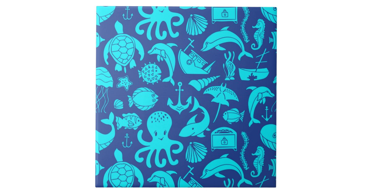 Nautical Sea Life Pattern Ceramic Tile | Zazzle