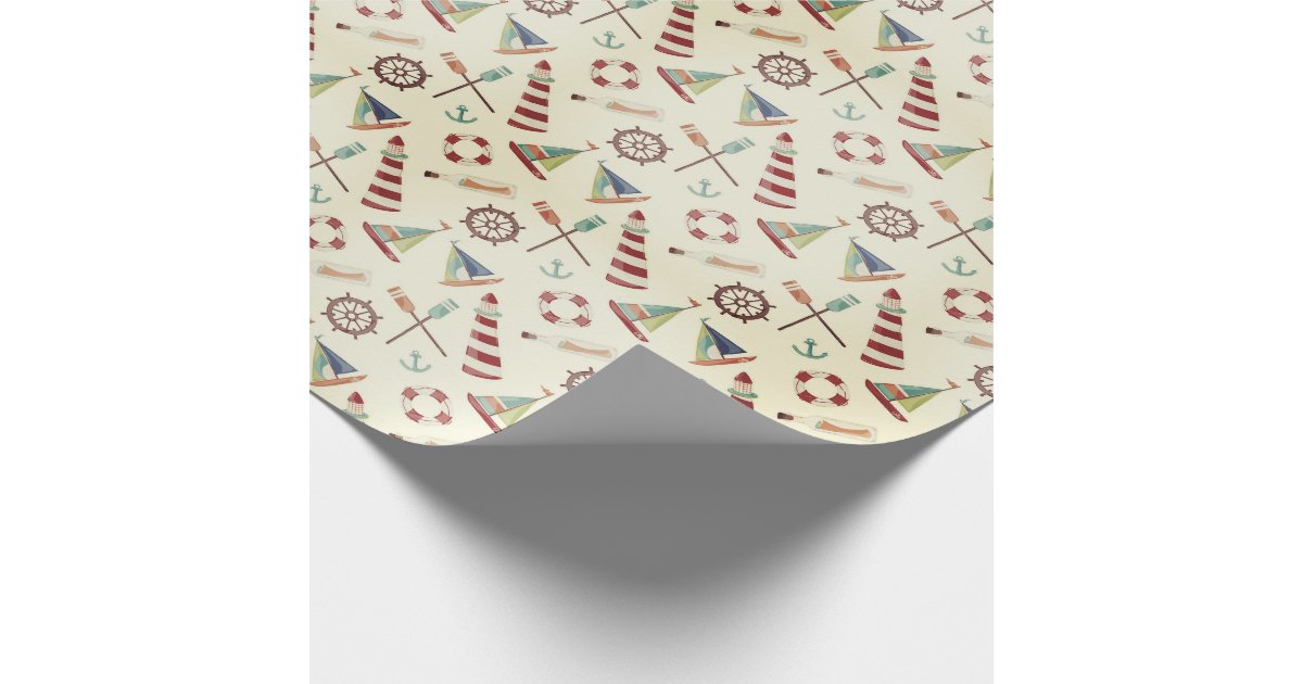 nautical sea lighthouse and sailboat wrapping paper | Zazzle