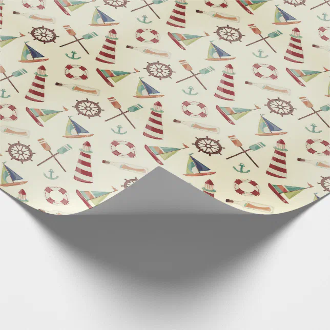 nautical sea lighthouse and sailboat wrapping paper | Zazzle