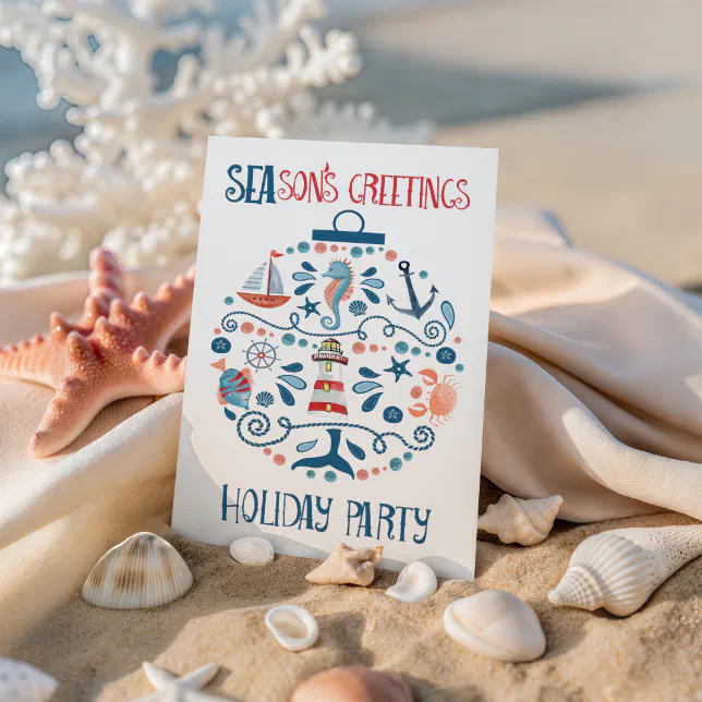 Nautical Sea Ornament Coastal Christmas Party Invitation | Zazzle
