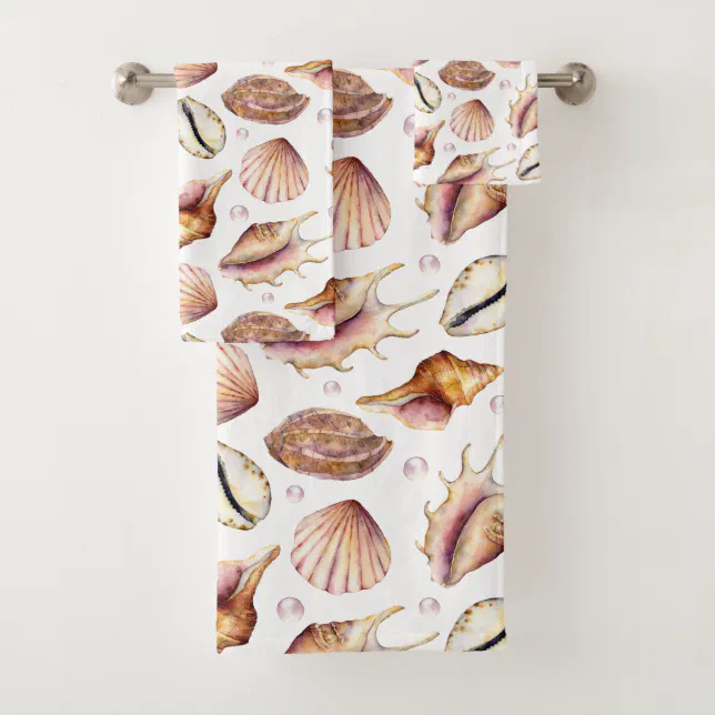 Nautical Sea Shell Pattern Bath Towel Set | Zazzle