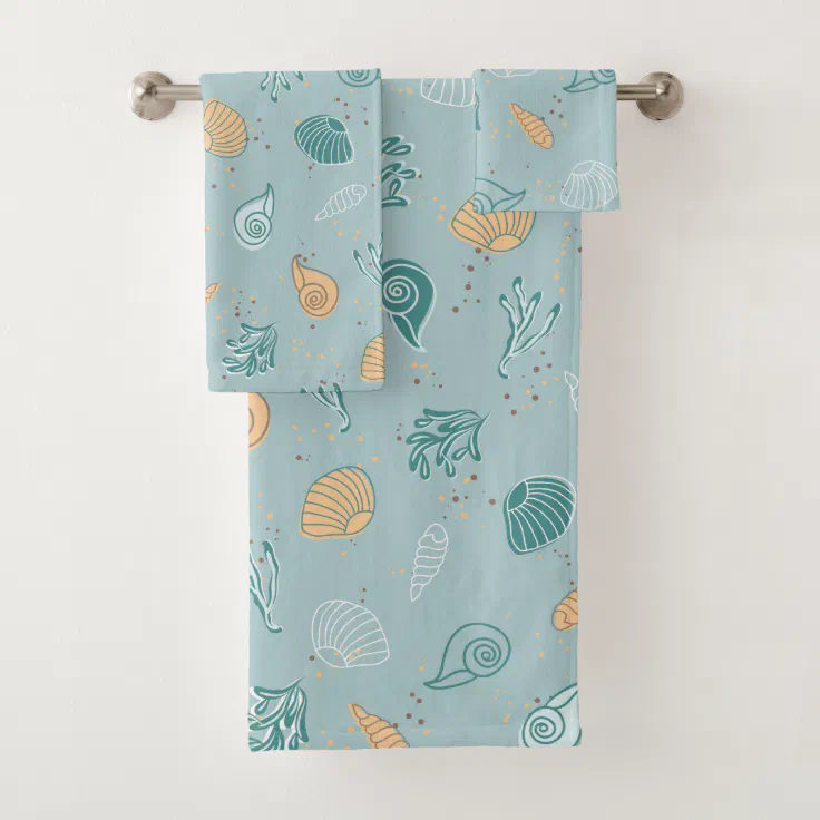 Nautical Sea Shells Pattern Marine Life Coastal Bath Towel Set | Zazzle