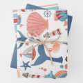 Nautical Sea Stripes Anchor Seashells Starfish Wrapping Paper Sheets ...