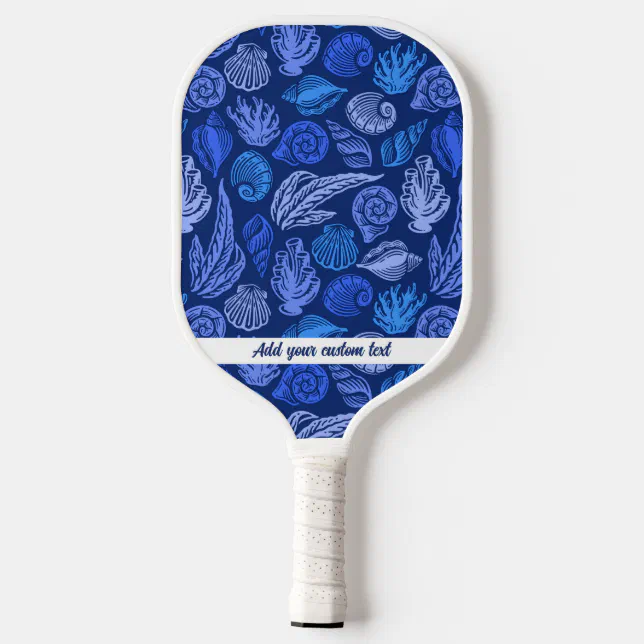 Nautical Seashell Beach Pattern Custom Text Name Pickleball Paddle | Zazzle