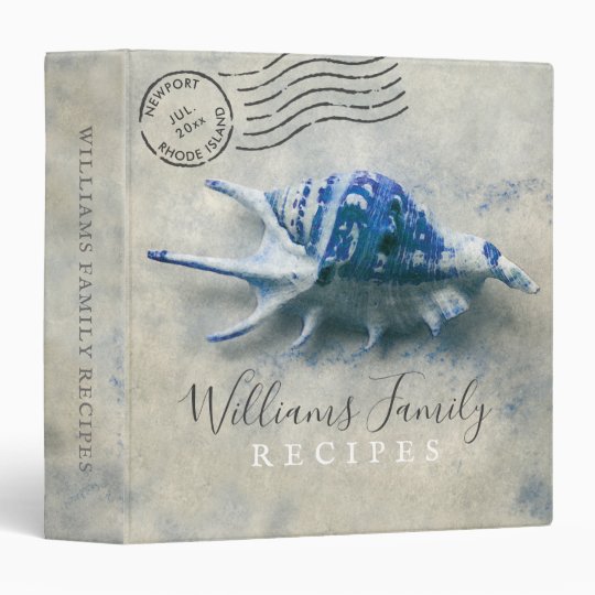 Nautical Seashell Blue Monogrammed Family Recipes 3 Ring Binder ...