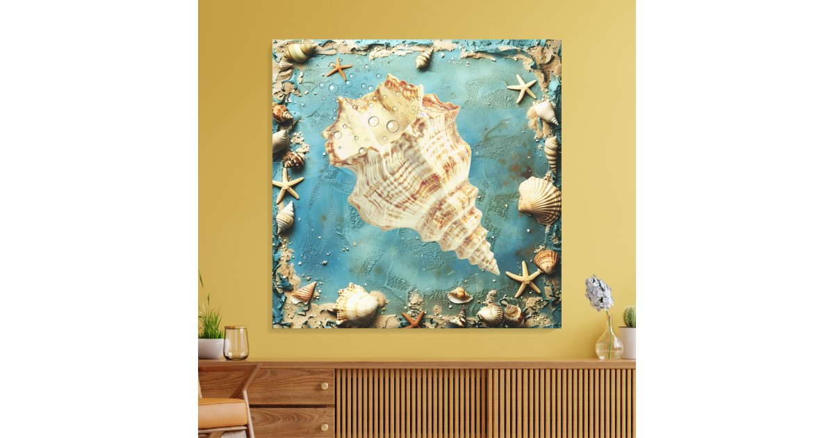 Nautical Seashell Canvas Wall Art | Zazzle