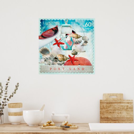 Nautical Seashells Anchor Starfish Beach Theme Poster | Zazzle