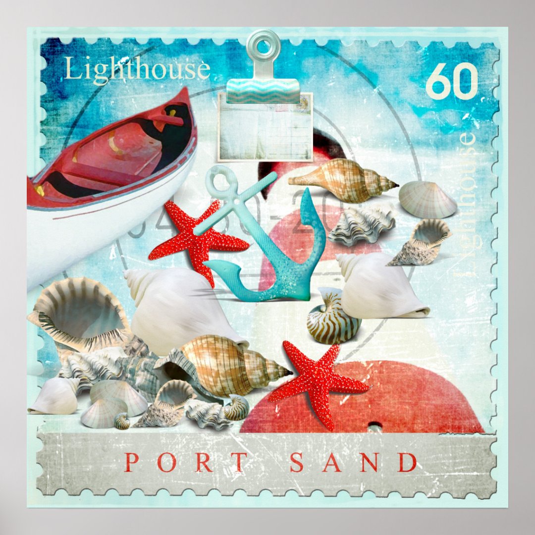 Nautical Seashells Anchor Starfish Beach Theme Poster | Zazzle