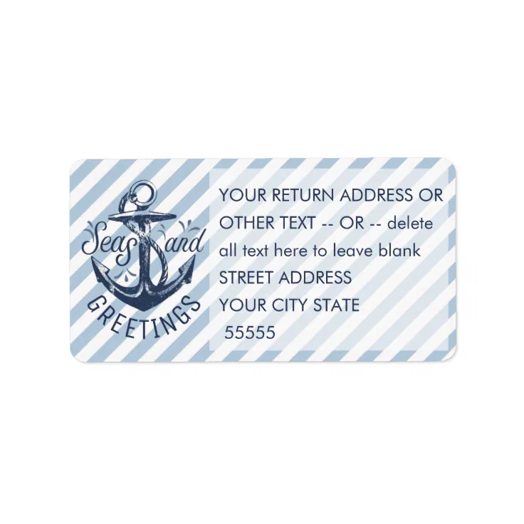 Nautical "SEASon's Greetings" Navy/White Stripes Label | Zazzle
