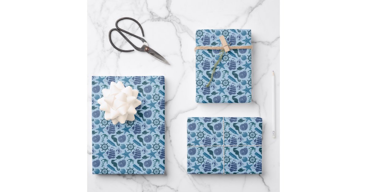 Nautical Shades Of Blue Pattern Wrapping Paper Sheets | Zazzle