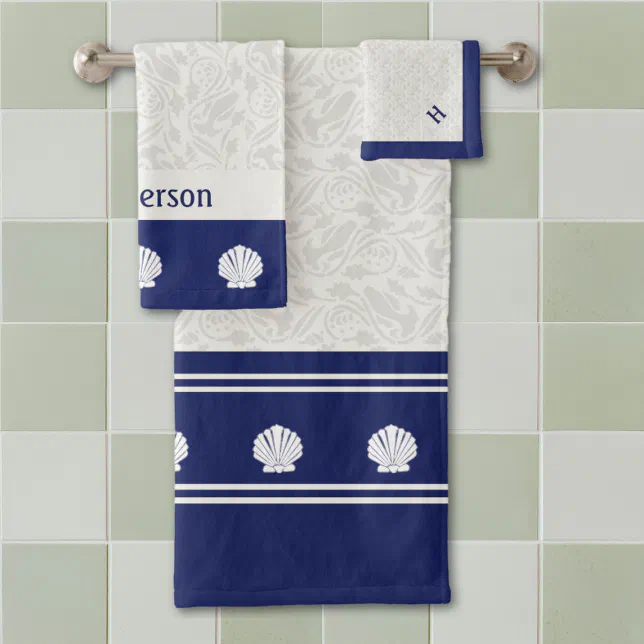 Nautical Shells on Navy Bath Towel Set | Zazzle