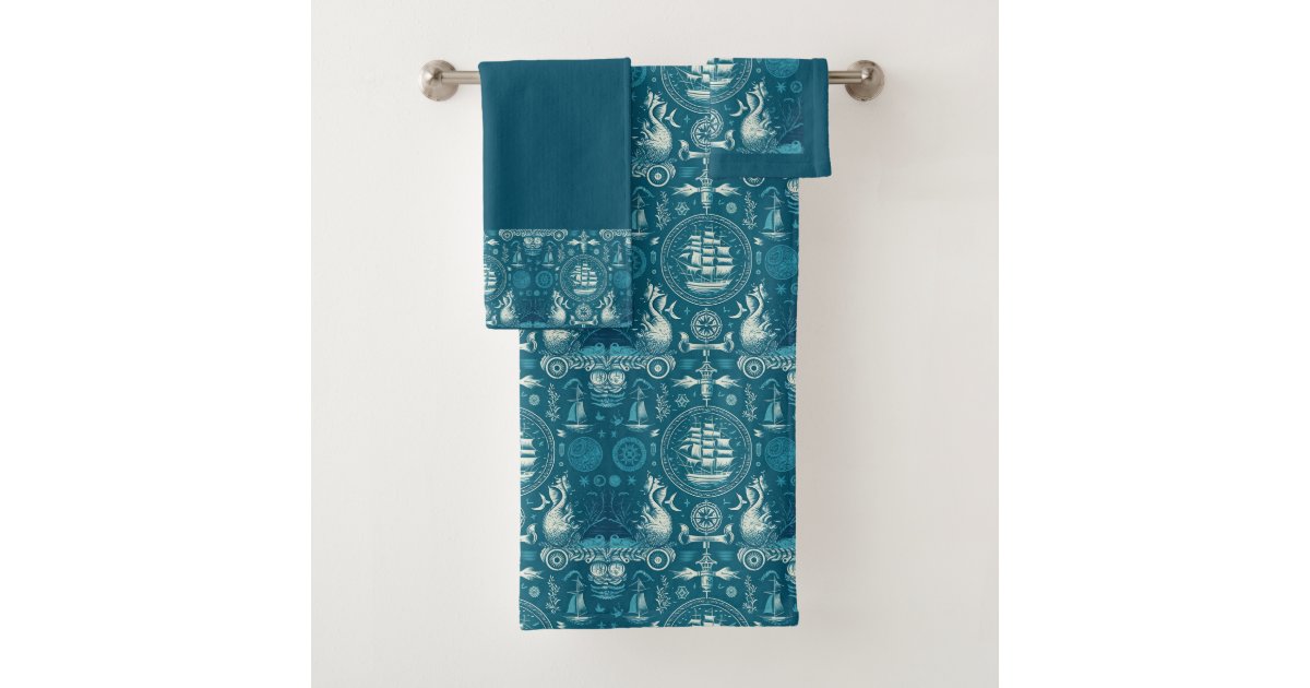 Nautical Ship and Ocean Pattern No2 Bath Towel Set | Zazzle