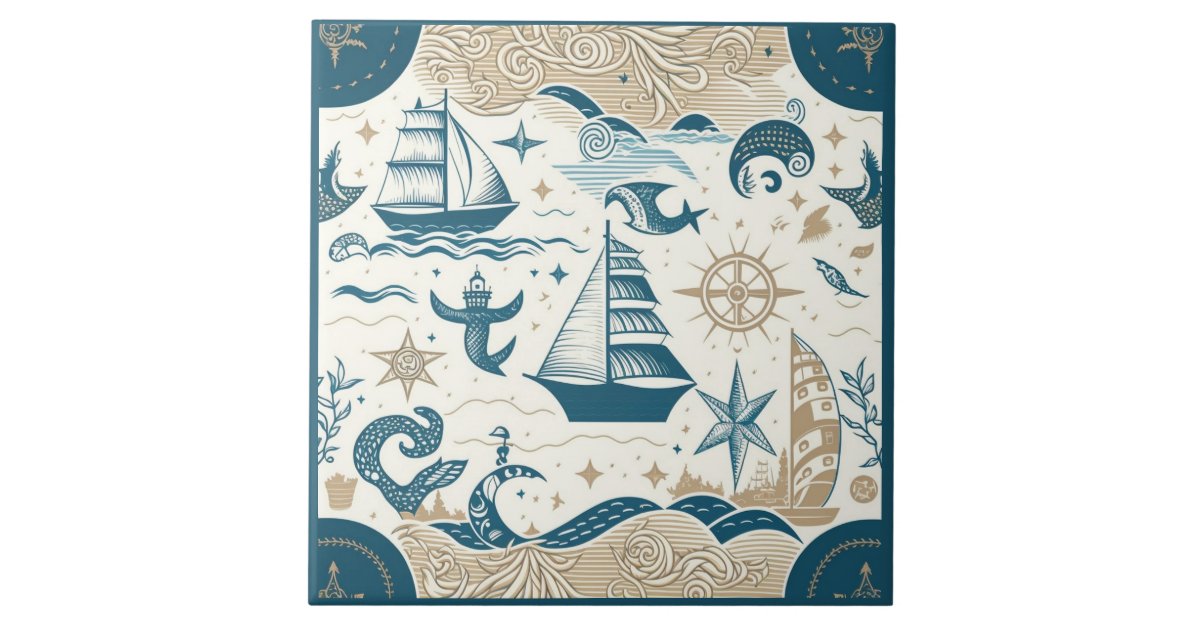 Nautical Ship and Ocean Themed ceramic art No15 Ceramic Tile | Zazzle