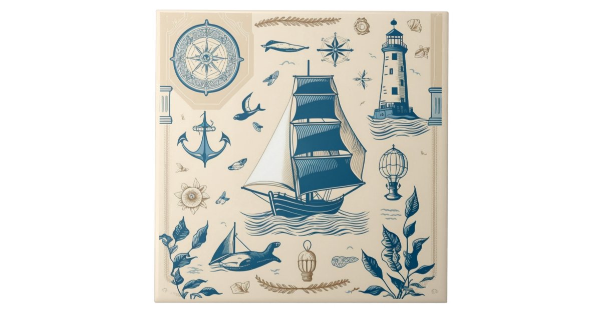 Nautical Ship and Ocean Themed ceramic art No20 Ceramic Tile | Zazzle