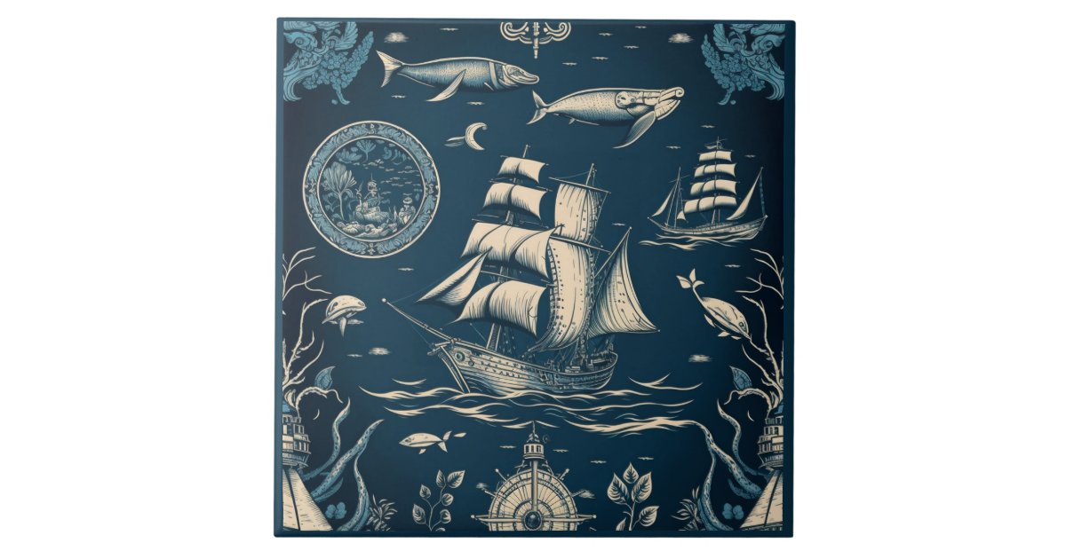 Nautical Ship and Ocean Themed ceramic art No3 Ceramic Tile | Zazzle