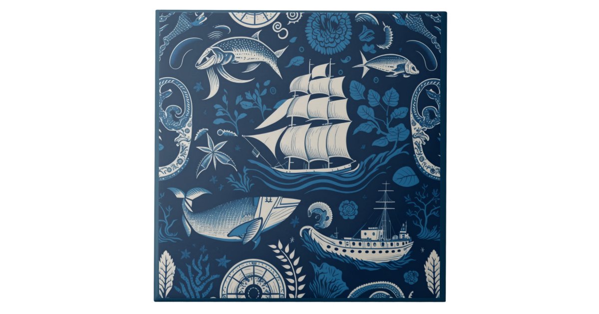 Nautical Ship and Ocean Themed ceramic art No4 Ceramic Tile | Zazzle