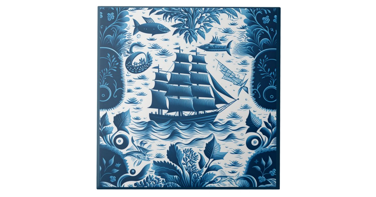 Nautical Ship and Ocean Themed ceramic art No5 Ceramic Tile | Zazzle