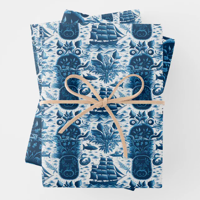 Nautical Ship and Ocean Themed pattern No5 Wrapping Paper Sheets | Zazzle