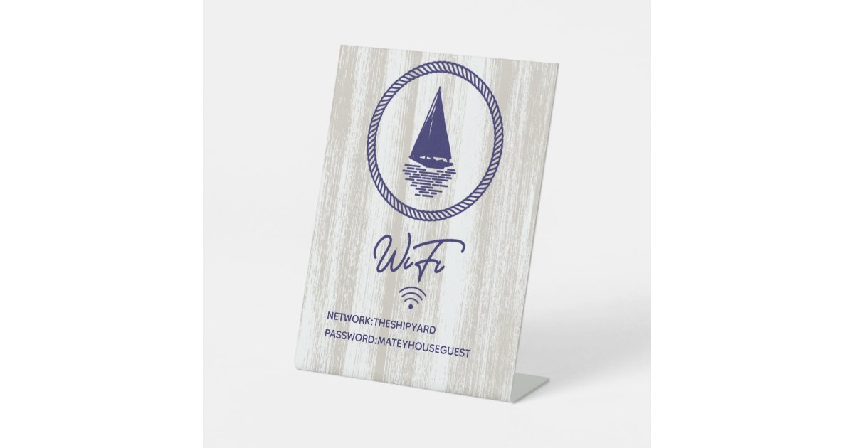 Nautical Ship Blue Vacation Home WIFI Password Pedestal Sign | Zazzle
