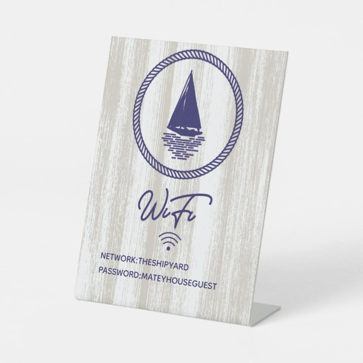 Nautical Ship Blue Vacation Home WIFI Password Pedestal Sign | Zazzle
