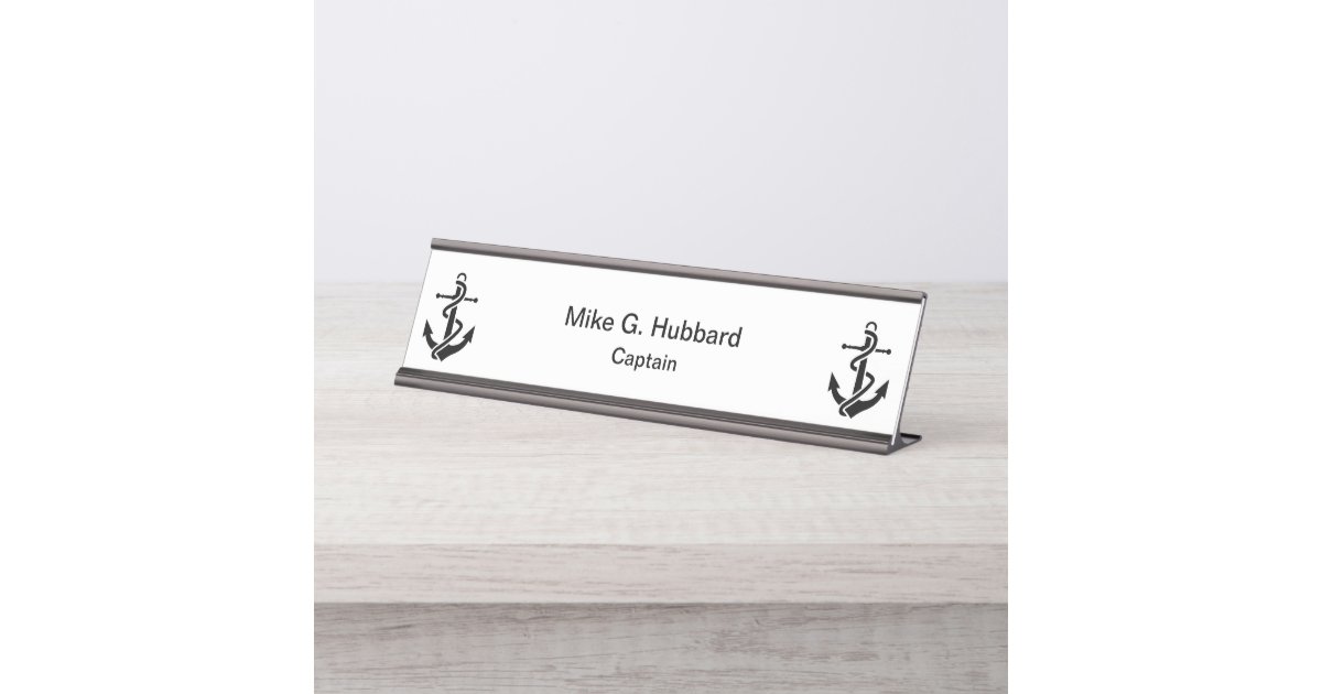 Nautical Ship Captain Monogram Boat Anchor Desk Name Plate | Zazzle