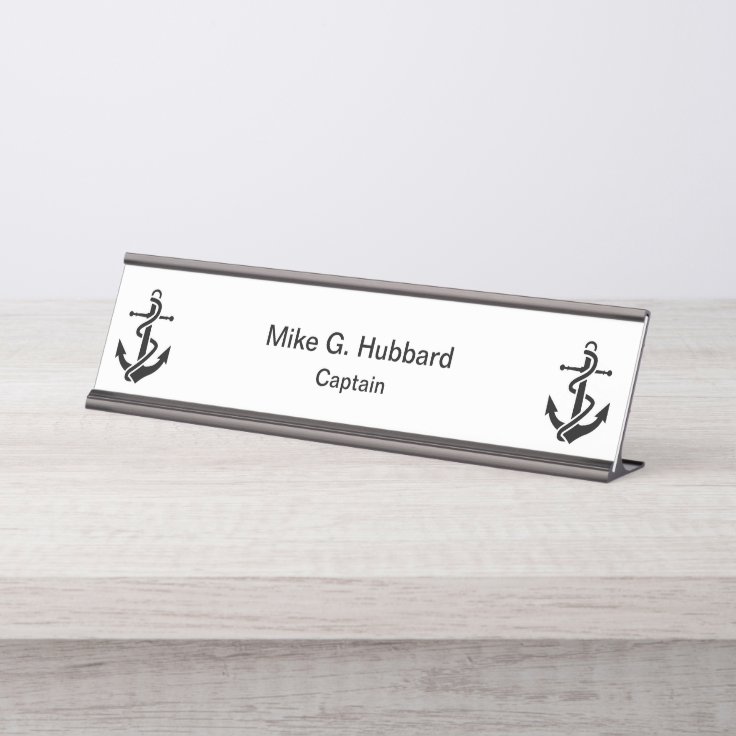 Nautical Ship Captain Monogram Boat Anchor Desk Name Plate | Zazzle