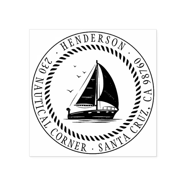 Nautical Ship Family Name Round Return Address Rubber Stamp | Zazzle