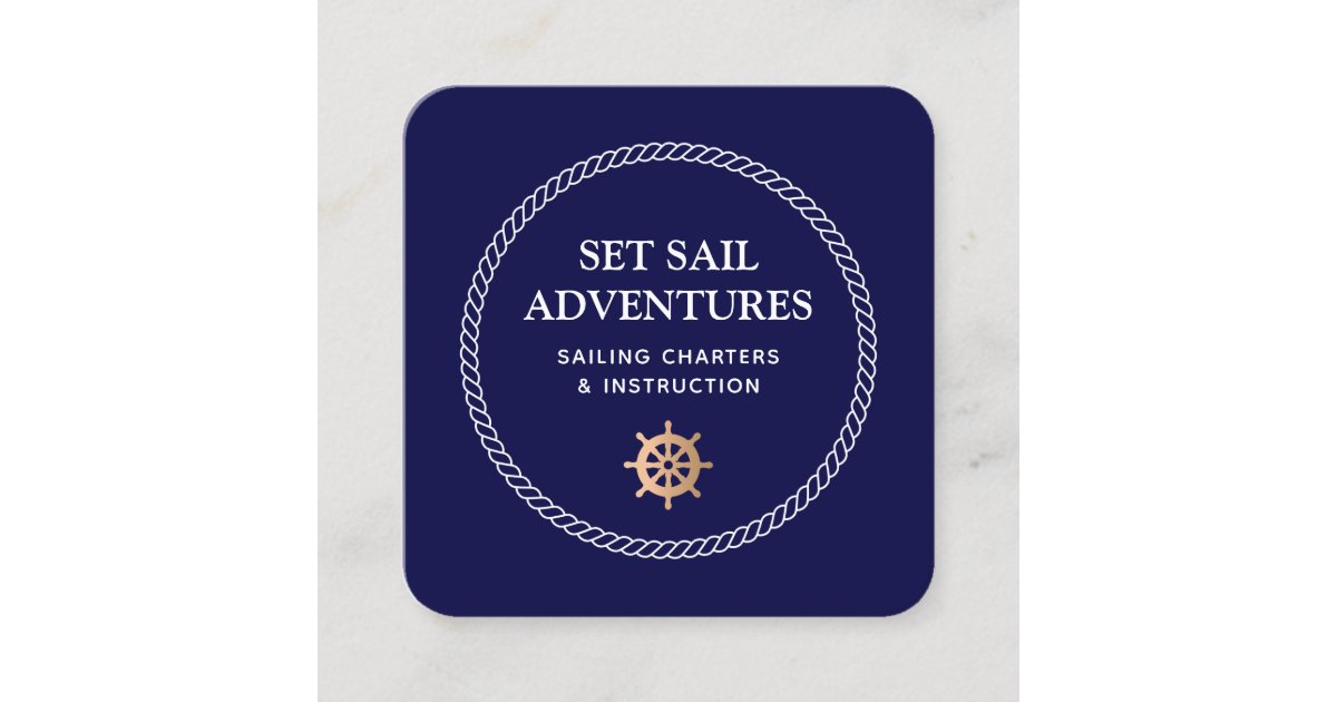 Nautical Ship Helm Rope Square Business Card | Zazzle