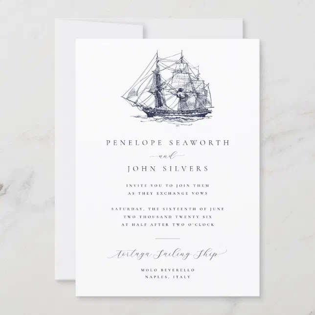 Nautical Ship Illustration Formal Wedding Invitation | Zazzle