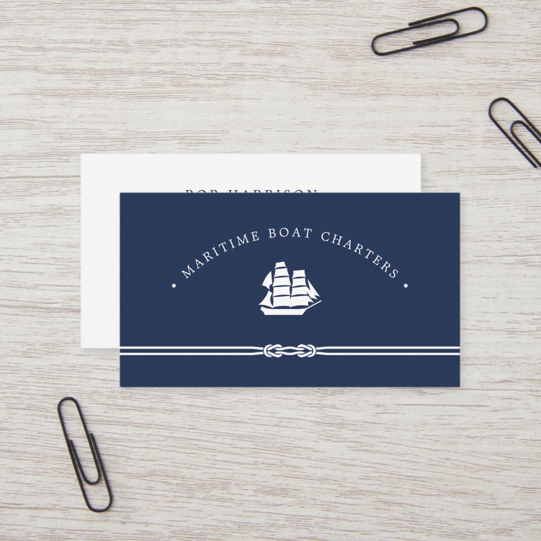 Nautical Ship | Navy and White | Boat Charter Business Card | Zazzle