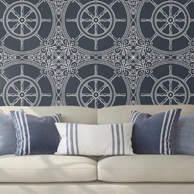Nautical Ship Wheel & Fleur De Lis Wallpaper | Zazzle