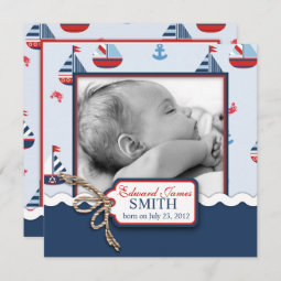 Nautical Ships Ahoy! Birth Announcement SQ | Zazzle